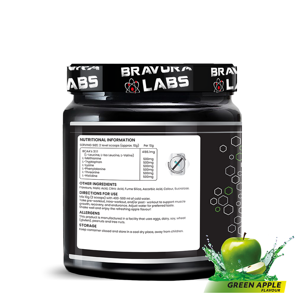 BCAA + EAA GREEN APPLE 250g - 25 Servings – Bravura Labs